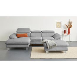 COTTA Ecksofa &raquo;Driver L-Form, B: 268 cm, moderne Couch mit Wellenunterfederung, Leder&laquo; Kopfteilverstellung, optional Schlaffunktion & Bettkasten grau 