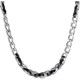 Firetti Herren Edelstahlkette &raquo;Schmuck Geschenk Edelstahl Leder Halsschmuck Halskette Panzerkette&laquo; schwarz Edelstahl Leder, L: 55 B: 10mm