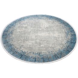 WK Wohnen Teppich &raquo;BORDER&laquo; rund 8 mm H&ouml;he hochwertiger Viskoseanteil, samtweiche Oberfl&auml;che mit 3 D Effekt blau Polyacryl, Viskose &Oslash; 260cm 1 Stk., 8mm