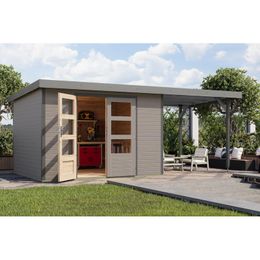 Karibu Gartenhaus &raquo;Jupiterino 5 SET, in verschiedenen Farben&laquo; inkl. Anbaudach Massivholz ohne Fu&szlig;boden, Blechdach