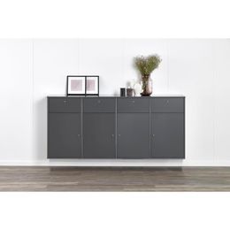 Sideboard &raquo;Mistral, Hochwertig Schrank, h&auml;ngend/stehend montierbar&laquo; mit T&uuml;ren und Schubladen, B: 177 cm, anpassungsbar Designm&ouml;bel grau B/H/T: 177cm x