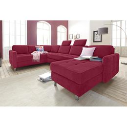 Sit & More sit&more Wohnlandschaft &raquo;Pablo U-Form, B: 292cm, inkl. 2 Kopfst&uuml;tzen&laquo; wahlweise mit Schlaffunktion und Bettkasten rot Struktur (100% Polyester);