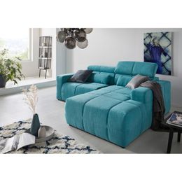DOMO collection Ecksofa &raquo;BRANDON inkl. Kopfteilverstellung, 214x100x80 cm, L-Form&laquo; Mit Kopfteilverstellung, auch in Leder und Cord, L-Form blau 92% 