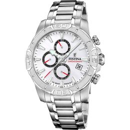 Festina Herren Chronograph &raquo;Timeless Chronograph&laquo; Quarzuhr, Armbanduhr, Herrenuhr, Edelstahlarmband, analog, Tag silber Einheitsgr&ouml;&szlig;e