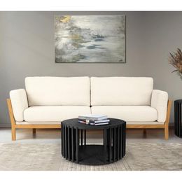 WOODMAN Couchtisch &raquo;Drum, Breite/Tiefe/H&ouml;he: 83/83/42 cm&laquo; Holzfurnier aus Eiche, Spro&szlig;en aus massiver Eiche, FSC schwarz B/H/T: 83cm x 42cm x 83cm
