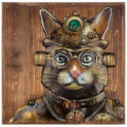 Gilde Leinwandbild &raquo;Bild quadratisch Steampunk Cat&laquo; Tiere 1 Stk. tlg. braun Massivholz B/H/T: 50cm x 50cm x 5,5cm, Tiere, 1 Stk.