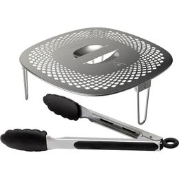 Philips Grillpfanneneinsatz &raquo;HD9954/01 Snack Profi-Kit&laquo; Edelstahl Silikon 3 Stk. tlg. Snackdeckel+ Zange f&uuml;r Airfryer XXL HD96XX, HD97XX, HD98XX schwarz B/H/T