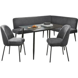 Eckbankgruppe &raquo;Melvin (Set, 4-tlg. Tisch, Bank und 2 St&uuml;hle), Taschenfederkern&laquo; Set, Tisch (120x75cm) schwarz, Bank und St&uuml;hle anthrazit oder beige 