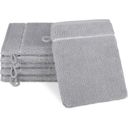Ross Waschhandschuh &raquo;&Uuml;berkaro 9032&laquo; 100% Baumwolle, made in Germany grau Frottier, Frottier B/L: 12cmx20cm, 6 Stk., Karo Streifen, 6 Waschhandschuhe, 