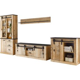 Home Affaire Wohnwand &raquo;Sherwood, Anbauwand im Industrial-Style, Komplettset, Wohnzimmer-Set&laquo; 4 Stk. tlg. braun B/H/T: 388cmcm x 201cmcm x 43cmcm