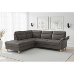 Sit & More sit&more Ecksofa &raquo;Pamela L-Form, Leder, B: 218 cm&laquo; optional Armteilverstellung, Schlaffunktion & Bettkasten grau B/H/T: 218cm x 90cm x 212cm, 