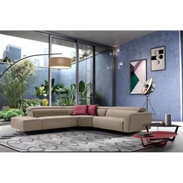 Egoitaliano Ecksofa &raquo;Stefanie-e, Designsofa der Extraklasse, bequem mit hohem Sitzkomfort&laquo; mit Relaxfunktion und verstellbaren Kopfteilelementen grau Leder &raquo;BULL&laquo;