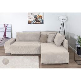 Collection AB Ecksofa &raquo;Poppy L-Form, B: 227 cm&laquo; Schlaffunktion, Bettkasten & 1 Zierkissen beige 100%Polyester B/H/T: 227cm x 41cm x 169cm, Cord,mit 