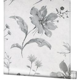 marburg Vliestapete botanisch Blumen, moderne Tapete f&uuml;r Wohnzimmer Schlafzimmer K&uuml;che grau Vlies B/L: 0,53m x 10,05m