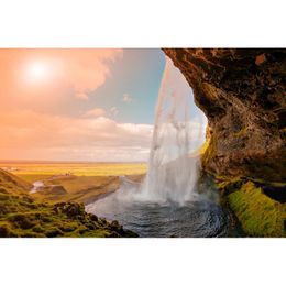 papermoon Fototapete &raquo;Amazing Waterfall Iceland&laquo; glatt bunt Vlies B/L: 4m x 2,6m, Bahnen: 8 Stk.