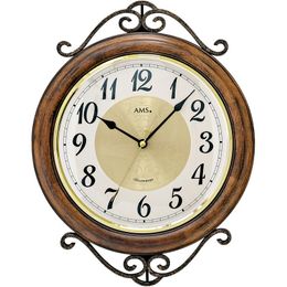 AMS Unisex AMS Wanduhr &raquo;W9565&laquo; Quarzuhr,Holz,Esche nussbaumfarben,Wohnzimmer,Esszimmer,K&uuml;che,Flur braun B/H/L: 29cm x 5cm x 37cm
