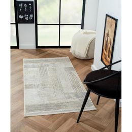 MyFlair Teppich &raquo;My Way&laquo; rechteckig 10 mm H&ouml;he Kurzflor, Retro-Design, besonders weich durch Microfaser, mit Fransen beige Polyester B : 80cm 1 Stk., 10mm, L:
