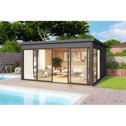 Lasita Maja Gartenhaus &raquo;DOMEO 5&laquo; 44 mm Wandst&auml;rke grau Massivholz Fu&szlig;boden im Gartenhaus, ohne R&uuml;ck- und Seitenwand, ohne Dacheindeckung