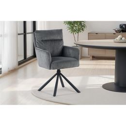 OTTO home Esszimmerstuhl &raquo;Justin&laquo; (Set) 2 Stk.gem&uuml;tlicher Sessel mit Taschenfederkern, 360 Grad drehbar, Grob - Cord grau Metall, Polyester B/H/T: 