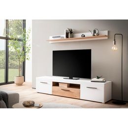 Home Affaire Wohnwand &raquo;Salerno, moderne Anbauwand, Wohnzimmer-Set, Wei&szlig; mit Eiche Evoke Dekor&laquo; Set, 2 Stk. tlg. wei&szlig; Holzwerkstoff B/H/T: 205cmcm x 