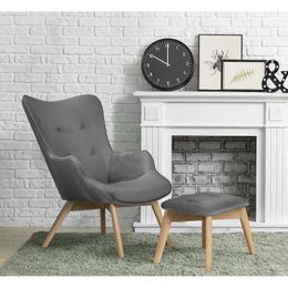 Home Affaire Sessel &raquo;Nicko&laquo; wahlweise mit und ohne Hocker grau 100% Polyester Samtoptik, incl. Hocker, B/H/T: 71cm x 96cm x 86cm