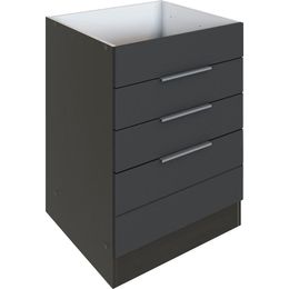 KOCHSTATION Kochfeldumbauschrank &raquo;KS-Luhe&laquo; 60 cm breit, hochwertige MDF-Fronten mit waagerechter Lisene grau MDF graphit, B/H/T: 60cm x 82cm x 60cm, 