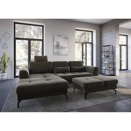 Sit & More sit&more Ecksofa &raquo;Bendigo L-Form&laquo; inklusive Sitztiefenverstellung, Bodenfreiheit 15 cm, 2 Fu&szlig;farben grau B/H/T: 284cm x 87cm x 175cm, Samtoptik,mega-