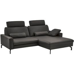Die PlanBar Ecksofa &raquo;PN-EM20028 L-Form mit Kopfst&uuml;tzen&laquo; wahlweise mit motorischem Canape schwarz B/H/T: 248cm x 114cm x 179cm, Glattleder TORRO, 