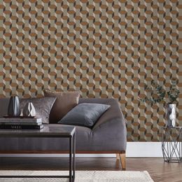 Sublime Vliestapete &raquo;VINTAGE GEOMETRIC&laquo; 3D-Optik gepr&auml;gt Design Tapeten braun Vlies B/L: 0,52m x 10m, Rollen: 1