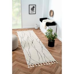MyFlair Hochflor-L&auml;ufer &raquo;Moroccan Handwrite&laquo; rechteckig 24 mm H&ouml;he modern, marokkanisches Design, flauschig weich, mit Fransen schwarz-wei&szlig; Polyester, 