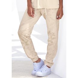 Lascana Damen Lascana Loungehose mit floralem Alloverdruck, Loungewear beige 32/34, N-Gr
