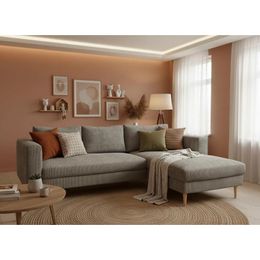 Trendmanufaktur Ecksofa &raquo;Amazing, wahlw. mit Schlaffunktion & Bettkasten, Fu&szlig; Buche lackiert&laquo; Recamiere beidseitig montierbar, L-Form,in Cord o. 