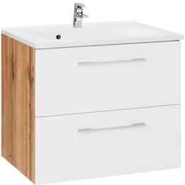 Welltime Waschbeckenunterschrank &raquo;Soria&laquo; Badm&ouml;bel, Waschtisch inkl. Waschbecken, Breite 60 cm wei&szlig; eichefarben, B/H/T: 60cm x 14cm x 48cm