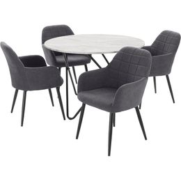 OTTO home Essgruppe &raquo;JonasMara&laquo; Set, 5 Stk. tlg. runder Tisch in Marmoroptik grau Samtvelours