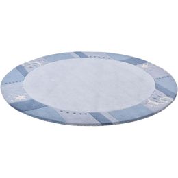 Theko Wollteppich &raquo;Royal Ganges&laquo; rund 13 mm H&ouml;he 95% Wolle, mit Bord&uuml;re, ideal im Wohnzimmer & Schlafzimmer blau Viskose, Wolle &Oslash; 200cm 1 Stk., 13mm, 