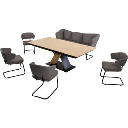 K+w Komfort & Wohnen K+W Komfort & Wohnen Essgruppe &raquo;Mikkado Tube&laquo; 6 Stk. tlg. 4 Freischwinger und ein Funktionsesstisch grau B/H/T: 192cm x 88cm x 71cm, Leder CLOUD, 