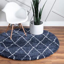 MyFlair Hochflor-Teppich &raquo;Temara Shag, LAGERR&Auml;UMUNG&laquo; rund 51 mm H&ouml;he gewebt, Rauten Design, weich & kuschelig blau Polypropylen (PP) B : 152cm &Oslash; 152cm 1 Stk.,