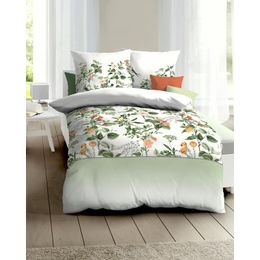 Kaeppel Bettw&auml;sche &raquo;Formosa&laquo; 2 Stk. Mit Blumen gr&uuml;n Mako-Satin, Obermaterial: 100% Baumwolle B/L: 155cm x 220cm, 1 Stk., 1 Stk., Mako-Satin, B/L: 80cm x 80cm,