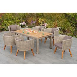 Merxx Garten-Essgruppe &raquo;Imperia&laquo; 7 Stk. tlg. inkl. Auflagen beige Aluminium, Kunststoff, Massivholz Einheitsgr&ouml;&szlig;e