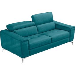 Egoitaliano Schlafsofa &raquo;Francine Designsofa, Loungesofa mit Dauerschlaffunktion, Breite 233 cm&laquo; mit Bettfunktion, Luxus-Microfaser BLUSH, teal, Fu&szlig;farbe chrom 