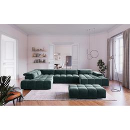 COTTA Wohnlandschaft &raquo;Orion U-Form, B: 409 cm&laquo; mit Kopfteilverstellung & 6 Nierenkissen gr&uuml;n 100% Polyester B/H/T: 409cm x 73cm x 225cm, Cord, 