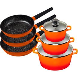 King Topf-Set &raquo;Shine Orange&laquo; Set, je 1 Kochtopf mit Deckel 18 /20/24 cm, je 1 Bratpfanne 20/24/28 cm, 9 Stk. tlg. Aluminiumguss orange Einheitsgr&ouml;&szlig;e