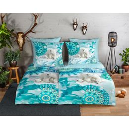 HIP Wendebettw&auml;sche &raquo;Seppo&laquo; 2 Stk. Biber, 135x200, Warm, Weich, Wendeoptik, Rei&szlig;verschluss, Winter, Blau blau Biber, Obermaterial: 100% Baumwolle B/L: