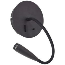 Brilliant LED Wandstrahler &raquo;Jutta&laquo; 1 Stk. Warmwei&szlig; USB-Anschluss, flexibler Lesearm, 170 lm, 3000 K braun &Oslash; 14cm H: 41cm, 1 Stk.