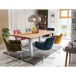 Home Affaire Esstisch &raquo;Tristan&laquo; massive Balkeneiche ge&ouml;lt mit Baumkante, in natur oder white wash beige B/H/T: 280cm x 77cm x 110cm