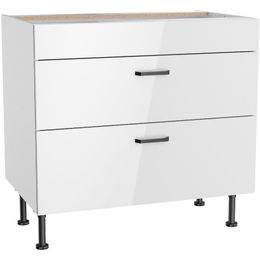 KOCHSTATION Unterschrank &raquo;KS-Paula&laquo; 90 cm breit, 87 cm hoch, 2 Ausz&uuml;ge f&uuml;r autarkes Einbaukochfeld wei&szlig; wei&szlig;, B/H/T: 90cm x 87cm x 58,4cm, Schubladen:
