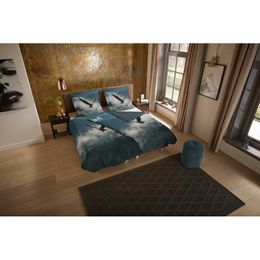 PURE luxury collection Wendebettw&auml;sche &raquo;Eagle&laquo; 3 Stk. Mikrofaser, Pflegeleicht, Rei&szlig;verschluss, Wendeoptik, Natur, Adler blau Microfaser, Obermaterial