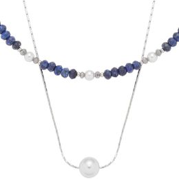 Leonardo Damen Leonardo Kette mit Anh&auml;nger &raquo;Halskette Anjana&laquo; mit Sodalith - mit Glasperle, Perle (imitiert) wei&szlig; Edelstahl Perlen, L: 50 B: 8mm