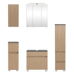 Welltime Badm&ouml;bel-Set &raquo;EIXO, 5tlg.-Set: Spiegelschrank, Unterbeckenschrank und Beim&ouml;bel&laquo; braun Holzwerkstoff B/H/T: 120cmcm x 200cmcm x 35cmcm, 