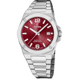 Festina Herren Quarzuhr &raquo;Vallee&laquo; Armbanduhr, Herrenuhr, Swiss Made, Edelstahlarmband, analog, Tag rot Einheitsgr&ouml;&szlig;e